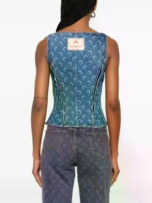 MARINE SERRE Moon Laser Denim Bustier Top