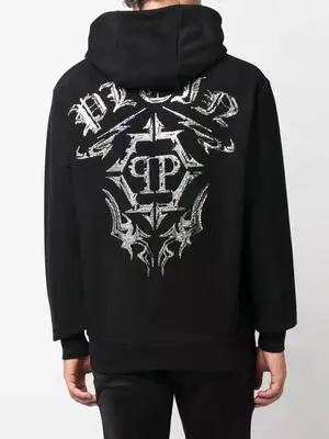 Philipp Plein Chrome Rhinestone Embellished Hoodie