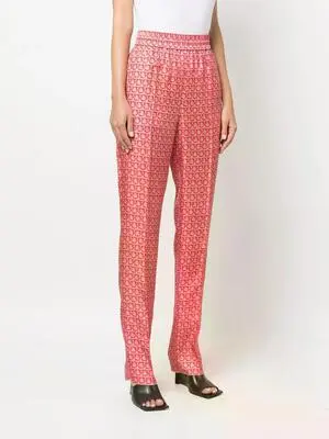 FERRAGAMO High-waisted Silk Trousers With Monogram Print