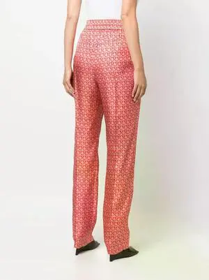 FERRAGAMO High-waisted Silk Trousers With Monogram Print