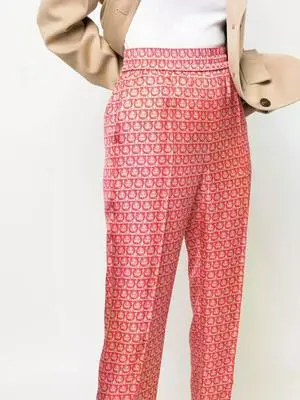 FERRAGAMO High-waisted Silk Trousers With Monogram Print