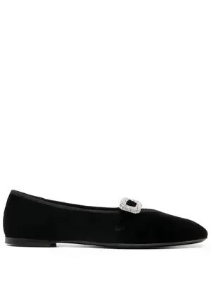 GIUSEPPE ZANOTTI Velvet Ballerina Flats With Crystal Buckle - Black
