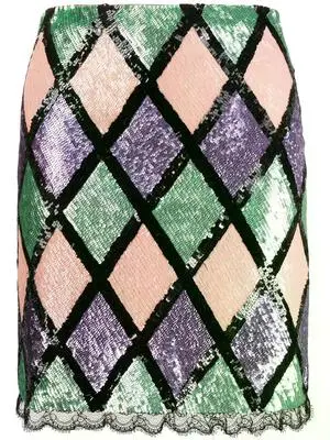 Blumarine Sequin Argyle Mini Skirt - Black