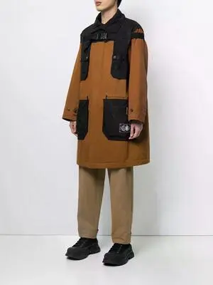 PORTS V Panelled Hooded Raincoat - Brown