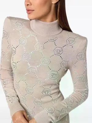 Philipp Plein Crystal Embellished Monogram Mini Dress