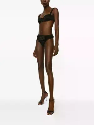 Dolce & Gabbana Lace-trim Satin Thong - Black