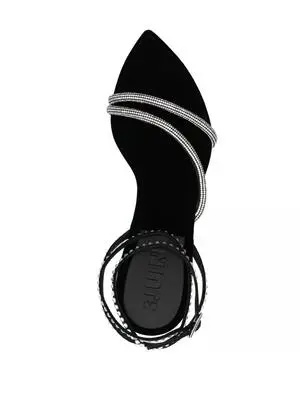 3JUIN Crystal Embellished Pointed Toe Ankle Strap Sandals
