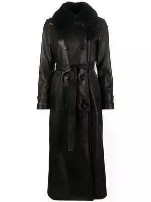 BLANCHA Shearling-collar Double-breasted Coat - Black