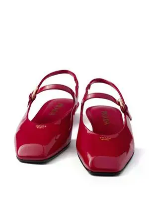Prada Patent Leather Slingback Ballerina Shoes - Red