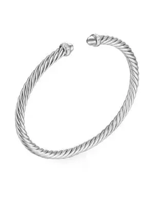 David Yurman Sterling And Diamond Cablespira® Open Cuff Bracelet - Silver