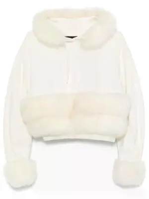 LOULOU Faux-fur Trimmed Cropped Hoodie - Neutrals