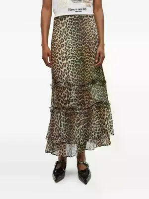 GANNI Leopard-print Ruffle Maxi Skirt