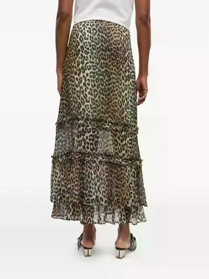 GANNI Leopard-print Ruffle Maxi Skirt