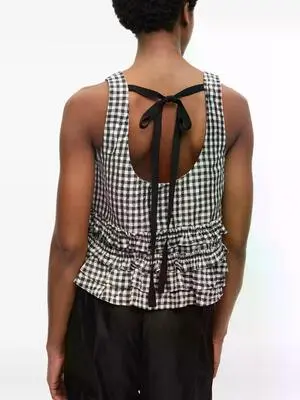 GANNI Check-print Ruffled Sleeveless Top