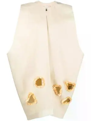 CALCATERRA Shell Beige Cotton Sequin Embellished Cape Coat - Neutrals