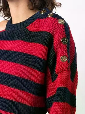 Balmain Ribbed-knit Striped Mini Dress - Red