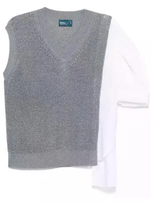 Kolor V-neck Jumper With Asymmetrical Panelled Design - Grey