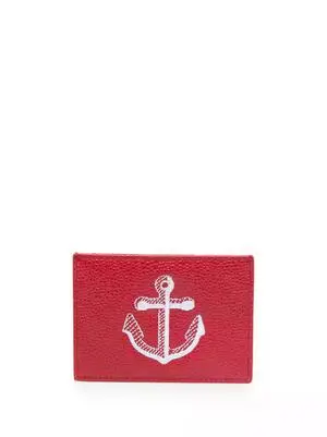 Thom Browne Anchor-embroidered Leather Cardholder - Red