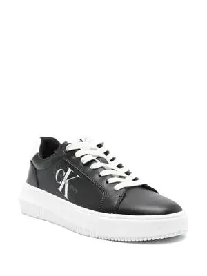 Calvin Klein Logo-print Leather Sneakers - Black