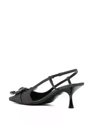 SERGIO ROSSI 60mm Glittered Slingback Pumps With Crystal Buckle