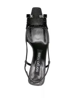 SERGIO ROSSI 60mm Glittered Slingback Pumps With Crystal Buckle