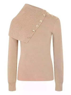 Rabanne Asymmetric Ribbed Sweater With Button Detailing - Neutrals