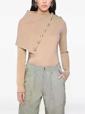Rabanne Rabanne Asymmetric Ribbed Sweater With Button Detailing Neutrals