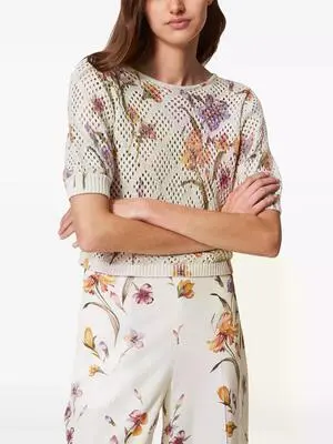 TWINSET Floral Print Crew Neck Sweater - White