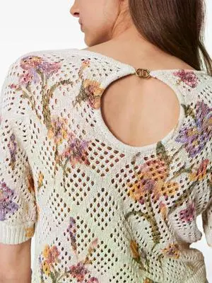 TWINSET Floral Print Crew Neck Sweater - White
