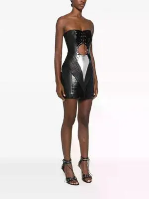 MITILIANE COUTURE Leather Lace-up Mini Dress - Black