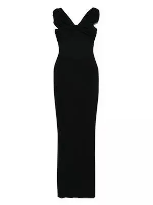 MONOT Off-the-shoulder Sheer Maxi Dress With Bow Detailing - Black