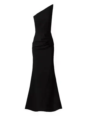MOOS STUDIO One-shoulder Draped Maxi Dress With Train - Black