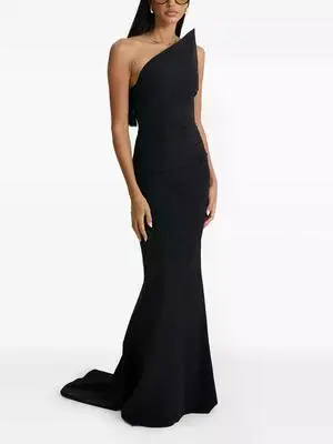 MOOS STUDIO One-shoulder Draped Maxi Dress With Train - Black