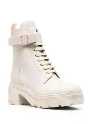 FERRAGAMO Bone White Calf Leather Ankle Boots With Gold-tone Hardware