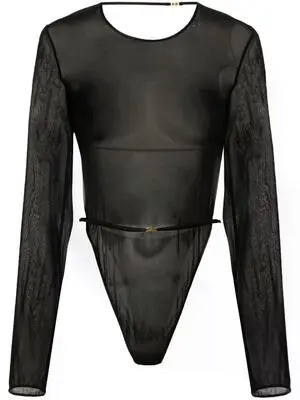 Saint Laurent Open-back Georgette Crepe Bodysuit - Black