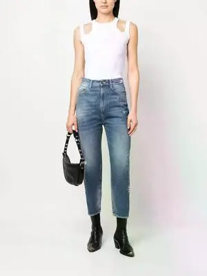 WASHINGTON DEE-CEE High-waisted Cropped Embellished Jeans - Blue