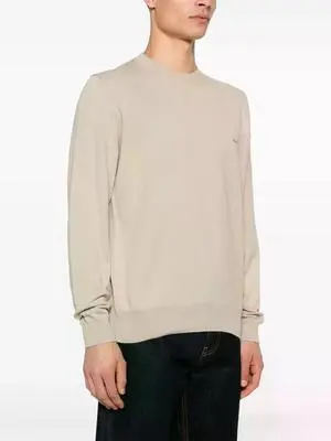 BOSS Crew Neck Long Sleeve Sweater With Embroidered Logo - Neutrals