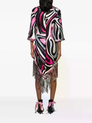 Emilio Pucci Marmo-print Dress With Fringe Detail