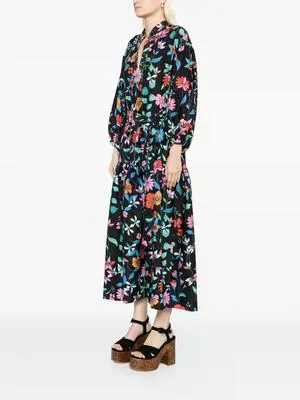 BAMBAH Hibiscus Gardenia" Floral Print V-neck Maxi Dress - Black