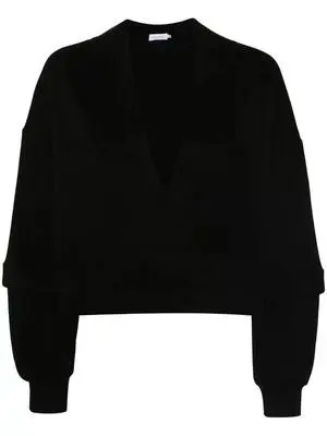 IOANA CIOLACU V-neck Cotton-blend Sweatshirt - Black