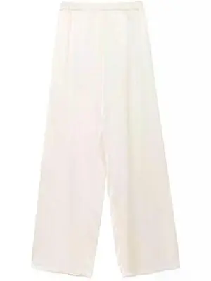 GENTRYPORTOFINO Cream White Satin Wide Leg Trousers