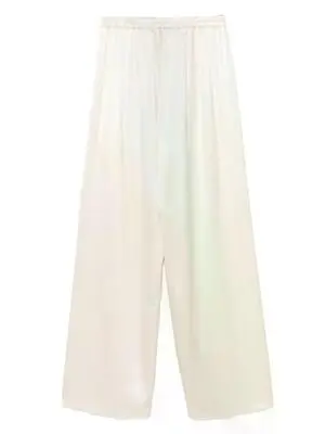 GENTRYPORTOFINO Cream White Satin Wide Leg Trousers