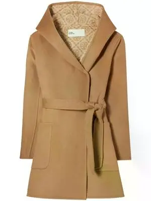 Tory Burch Monogram-jacquard Belted-waist Coat