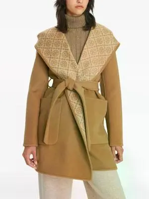 Tory Burch Monogram-jacquard Belted-waist Coat