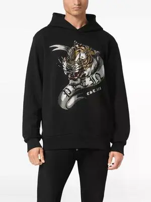 Philipp Plein Crystal Embellished Tattoo Hoodie - Black