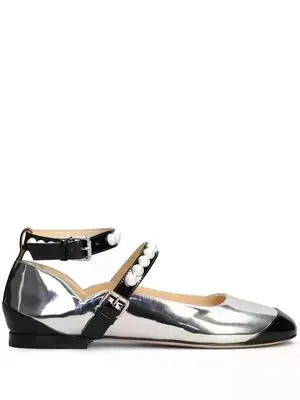 Mach & Mach Silver Tone Flats For Women