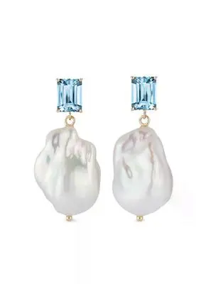 Mateo 14k Yellow Gold Pearl And Topaz Earrings - Blue