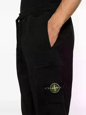 Stone Island Compass-appliqué Cotton Track Pants - Black