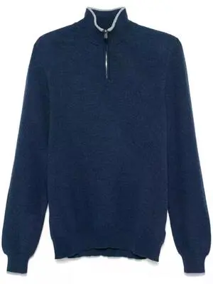 Fedeli Cashmere Pullover With Zip Neckline - Blue