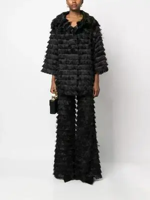 Alberta Ferretti Fringe Detailed Long-sleeved Jacket - Black